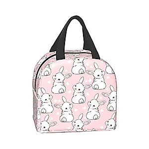 Ucsaxue Cute Bunny And Heart On Pink Lunch Box Reusable Lunch Bag Work Bento Cooler Reusable Tote Picnic Boxes Insulated Container Shopping Bags For Adult Women Men