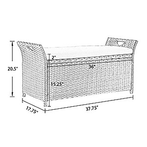 Iwicker Patio Wicker Storage Bench,Outdoor Rattan Deck Box with Cushion, Red