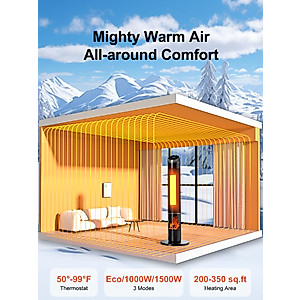 Uthfy Space Heater Indoor, 38" Electric Room Heater with Flame, 24H Timer, Portable Tower Heater with Remote, Thermostat, 3 Modes, Tip-over and Overheat Protection, for Bedroom Office Large Room Use