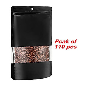 BAAGGNAA 110 Pack Stand up Matte Metallic Ziplock Bags with Clear Front Window Heat-Sealable Resealable Solid Color Pouches for Food Storage Containers Organizer(Black,6.3 * 9.4 inch,Pack of 110)