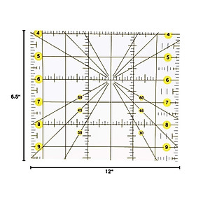 AUTOTOOLHOME Quilting Ruler Acrylic Quilters' Ruler for Easy Precision Cutting Fabric Paper, 6.5" x 12" for Quilting, Sewing & Crafts Template