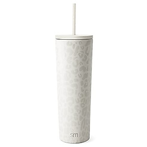 Simple Modern Insulated Tumbler with Lid and Straw | Iced Coffee Cup Reusable Stainless Steel Water Bottle Travel Mug | Gifts for Women Men Her Him | Classic Collection | 28oz | Cream Leopard