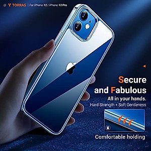 𝟐𝟎𝟐𝟐 𝗨𝗽𝗴𝗿𝗮𝗱𝗲𝗱 TORRAS Diamond Clear iPhone 12 Case/iPhone 12 Pro Case [NO.1 Anti Yellow] [5.0 X-Shock Patent Military Grade Protective] Shockproof Hard Back Slim iPhone 12 Phone Case, Clear