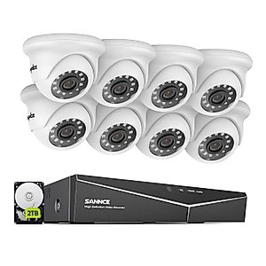 SANNCE Wired Security Camera System, 8CH CCTV DVR with 1TB Hard Drive and 8Pcs Outdoor Surveillance Cameras, Support 100ft Night Vision, Waterproof, Remote Access, Motion Alert, for 24/7 Recording