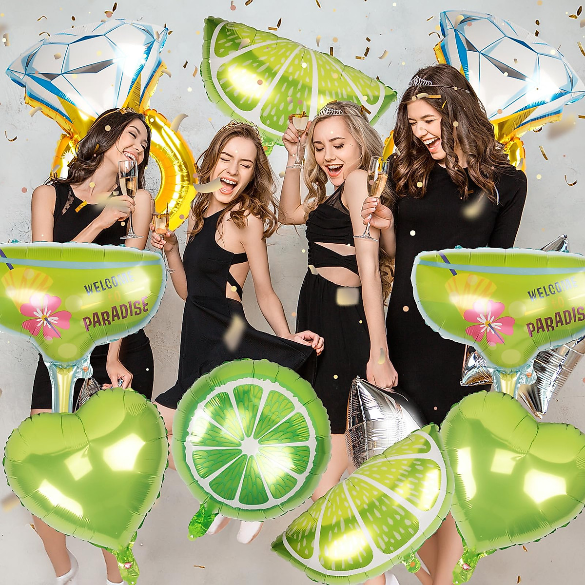16 Pcs Margs and Matrimony Bachelorette Balloons Wedding Bridal Party Decor Large Lime Balloons Diamond Ring Balloons for Margarita Bachelorette Party Wedding Bridal Shower Decorations (margarita, 16)