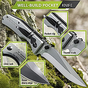 Bundle of 2 Items - 3,5" Blade Pocket Knife - Sharp Folding Knives for Men Women - Tactical Survival Camping Hunting Knofe - Best Pocket Knife for Urban Work Hobby Unboxing - Stocking Stuffers
