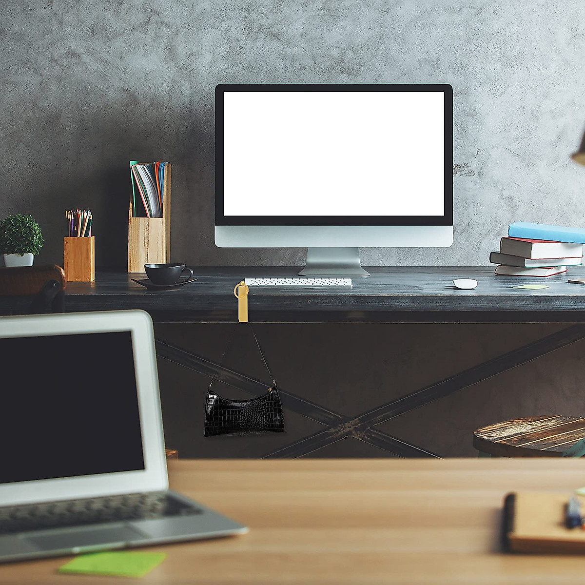 3 Pieces Purse Hook for Table Instant Bag Hook Hanger, Handbag Table Holder Hanger Set Mobile Phone Holder Foldable Women's Handbag Storage Stylish Swivel Hanger for Desk (Silver, Gun-Black, Gold)