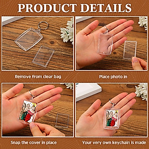 Ecally 150 Pcs Photo Frame Picture Keychains Pendant Blank Photo Insert Keychains Translucent Clear Acrylic Key Rings Make Your Own Keychain Clear Keychain Picture Holder for DIY Gifts Craft Kids