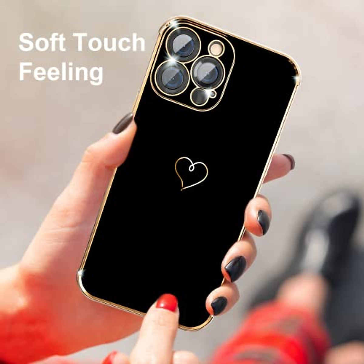 Oqiseven Designed for iPhone 13 Pro Max Case for Women, Luxury Soft TPU Shockproof Protective Phone Case [Military Drop Protection] Cute Cover Slim Thin 6.7 inch, Black