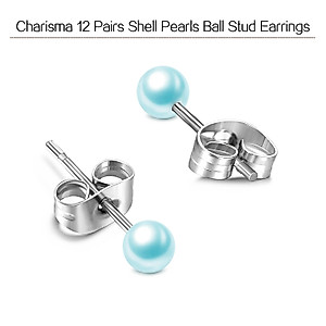 Charisma 4mm Composite Pearl Earrings Round Ball Pearls Stud Earrings Hypoallergenic 12 Pairs Mixed Color Imitation Pearl Earrings Set for Women