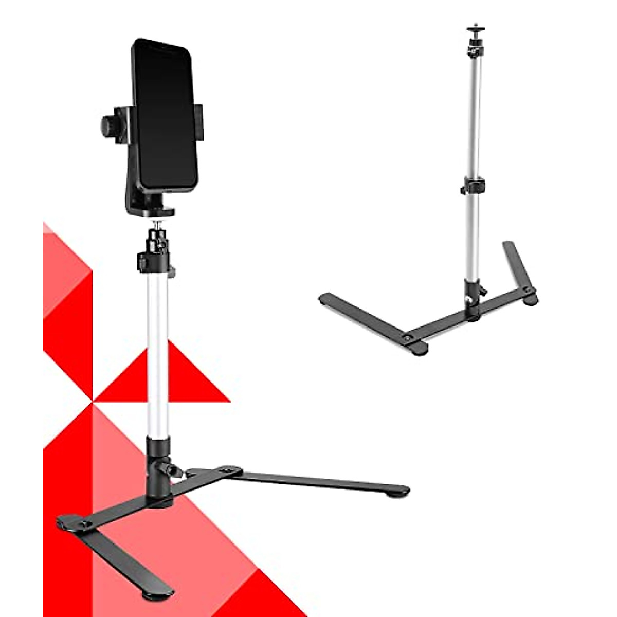 LimoStudio Tabletop Overhead 17-Inch Tripod Lightweight Stand Phone Holder Mount Compatible with iPhone, Galaxy, Pixel, AGG2934