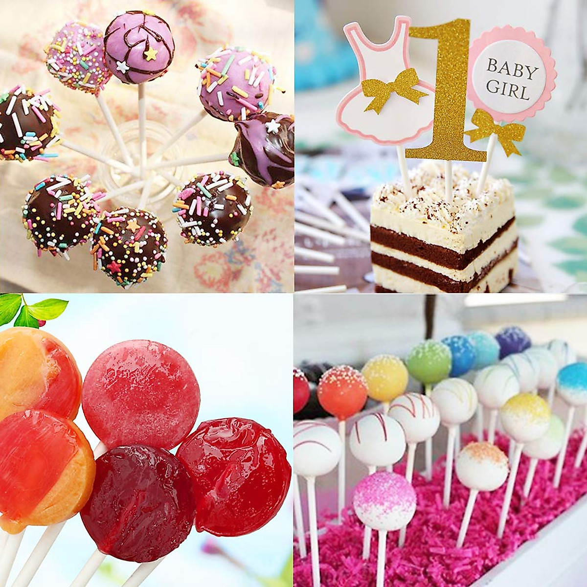 200 Count White Lollipop Sticks,6-Inch Paper Sticks Sucker Stick for Cake Pops,Cupcake Toppers,Candy Melt,Chocolate,Cookie,Dessert(Dia 3.5mm)