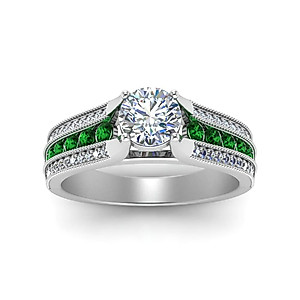 55Carat Matching Jewelry Sterling Silver Created Emerald Round Shape Green Color Milgrain Engagement Rings Channel Setting in Size 6 Lightweight Office Wear Everyday Gift Jewelry