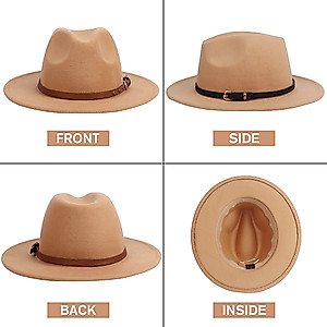Geyanuo Womens Fedora Hat Classic Wide Brim Floppy Panama Hat with Ring Belt Buckle Wool Fashion Fedora Hat