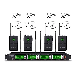 GTD Audio 4x800 Adjustable Channels UHF Diversity Wireless Cordless Lavalier/Lapel/Headset Microphone Mic System 400fts (4 Body Packs)