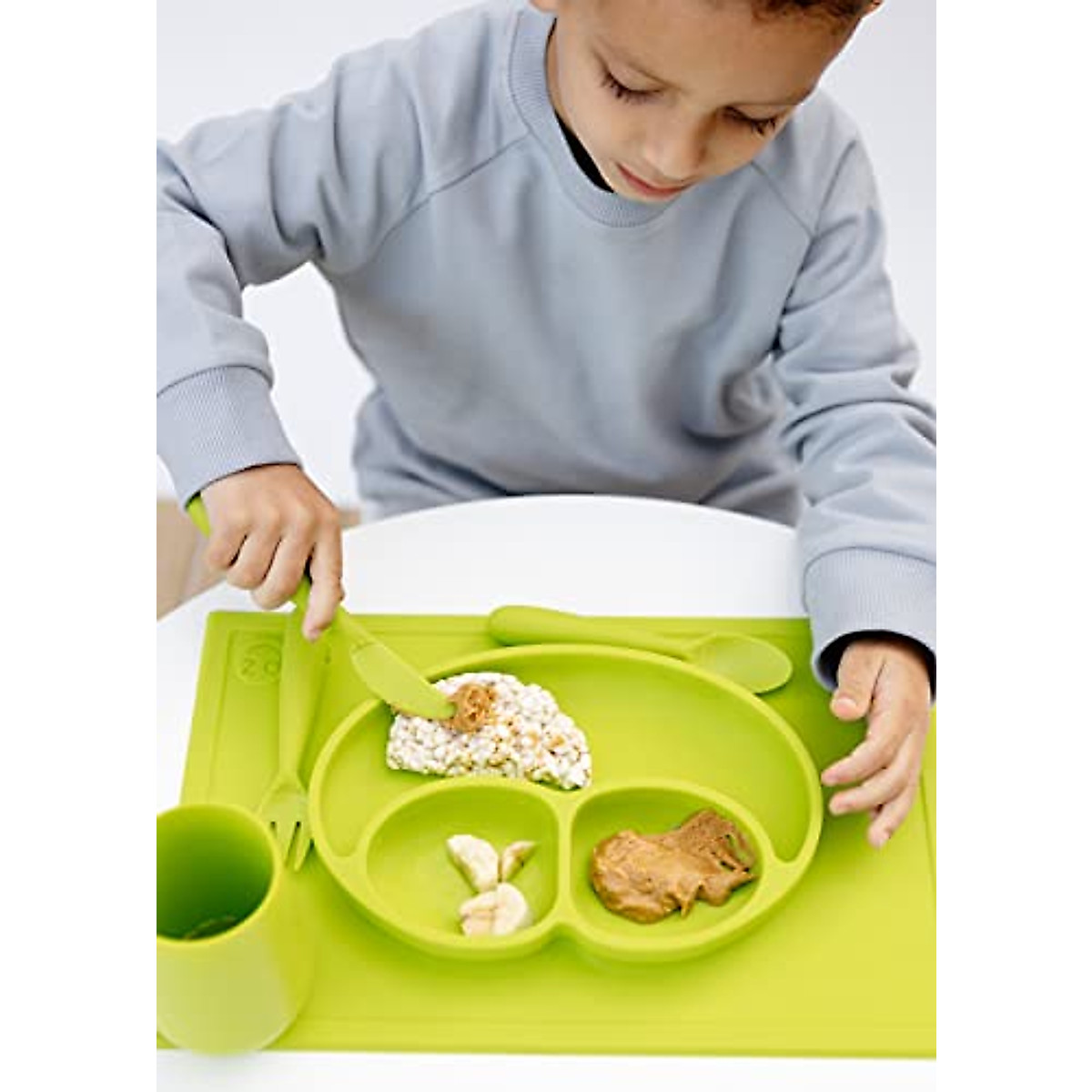 ezpz Happy Utensils - 100% BPA Free Fork, Spoon & Knife for Toddlers + Preschoolers + Self-Feeding - Designed by a Pediatric Feeding Specialist - 24 Months+ (Lime)