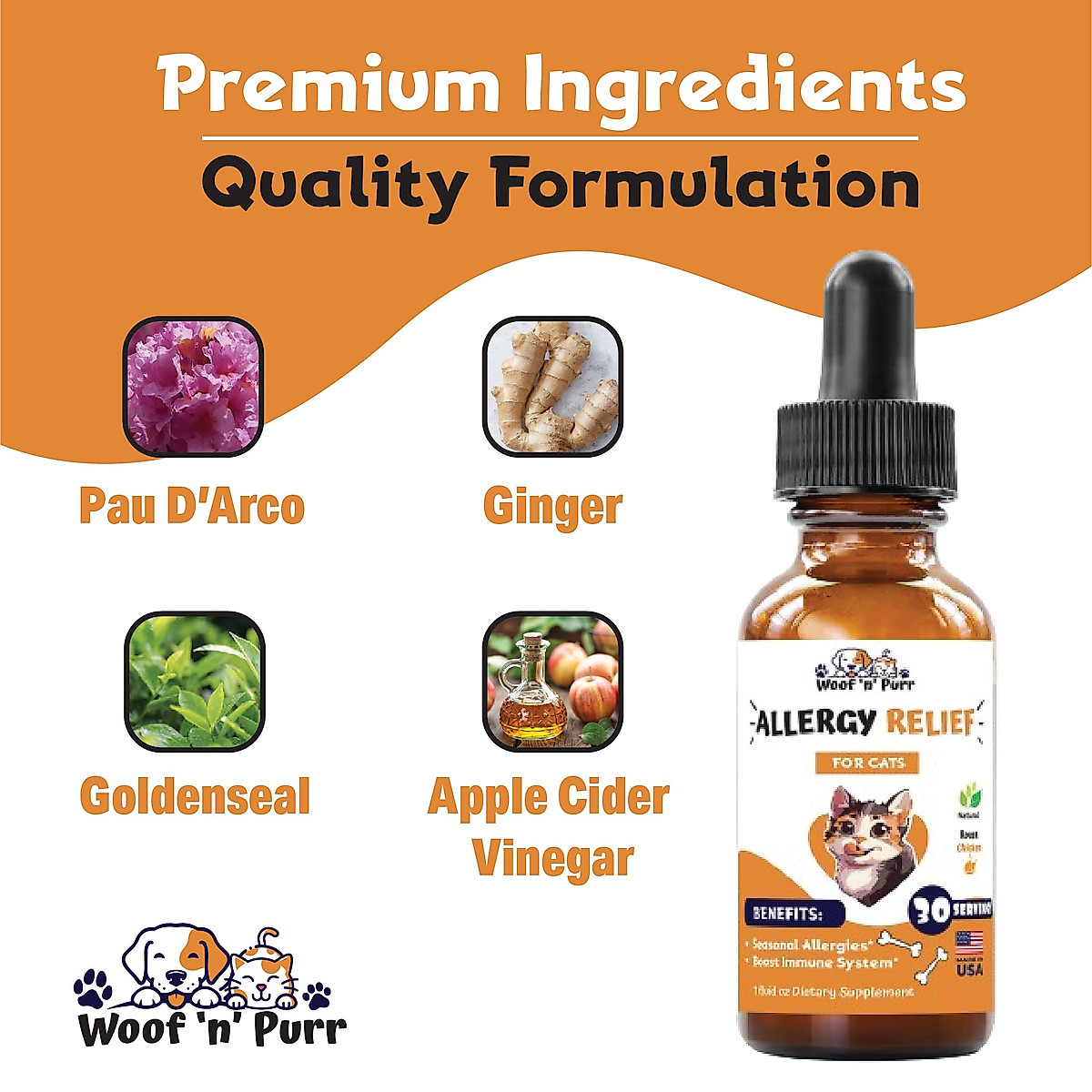 Natural Allergy Relief for Cats - Supports Allergy & Itch Relief for Cats - Cat Allergy - Cat Itch Relief - Cat Itchy Skin Relief - Cat Allergy Relief for Cats - Cat Supplements & Vitamins - 1 fl oz