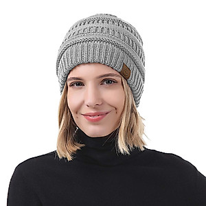 Durio Beanie for Women Knit Beanie Cozy Winter Hats for Womens Hat Warm Beanie Hat Black & Dark Grey & Light Grey One Size