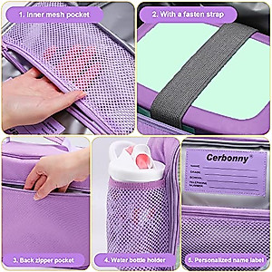 Cerbonny Kids Lunch Box Insulated Kids Lunch Bag for School with Adjustable Shoulder Strap&Bottle Holder,Girls Lunch Box with Durable Zipper Pockets ,Keep Food Cold&Warm for Long Time, Crystal Purple