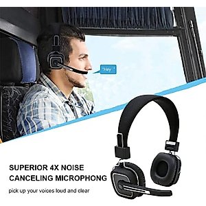 Trucker Bluetooth Headset Wireless with Noise canceling Microphone, On-Ear Wireless Headphones with Mic for iOS & Android Mobile Phone, Skype, Truck Driver,Call Center,Voip