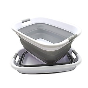 SAMMART Set of 2-31L (8.1 gallon) Collapsible Plastic Laundry Basket-Pop Up Storage Container-Portable Washing Tub - Space Saving Hamper/Basket, Water capacity: 23L (6 gallon) (2, Grey)