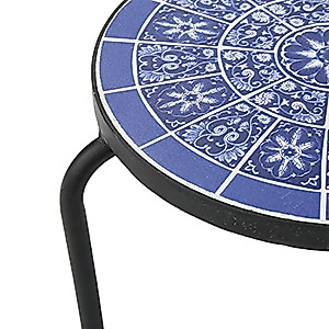 Christopher Knight Home Slate Outdoor Ceramic Tile Side Table with Iron Frame, Blue / White