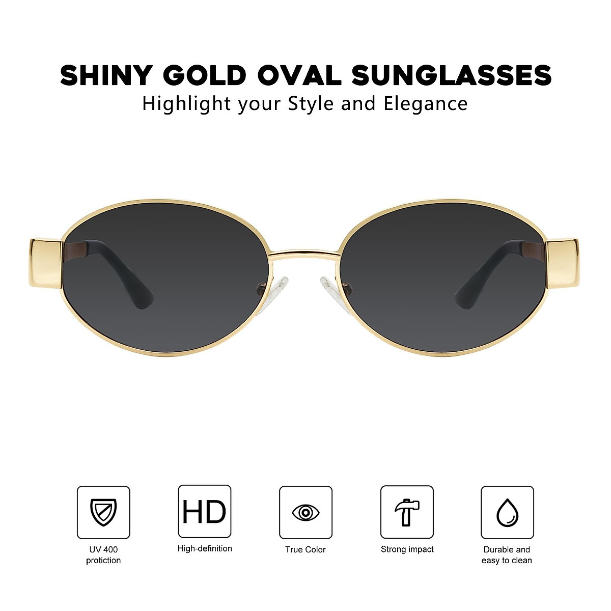 mosanana Retro Oval Sunglasses Womens Trendy Fashion Cool Vintage Designer Small 90s Metal Frame Shades for 2024 Gold/Grey MS52364