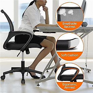 Home Office Chair Ergonomic Desk Chair, Adjustable Mid Back Mesh Swivel Office Chair with Armrests, Executive Rolling Swivel Adjustable Mid Back Task Chair, Black