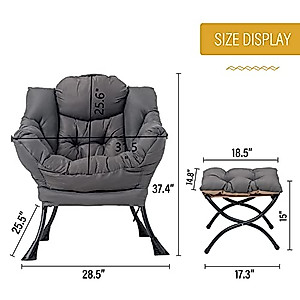 Welnow Lazy Chair with Ottoman, Modern Lounge Accent Chair with Armrests and a Side Pocket, Leisure Upholstered Sofa Chair Set, Reading Chair with Footrest for Small Space, Corner Chair, Dark Grey