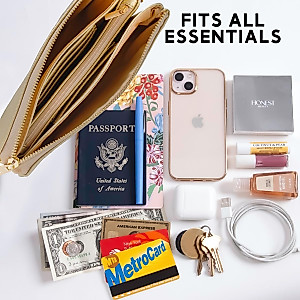 Humble Chic NY Gold Crossbody Purse - Small Gold Wristlet Purse, Crossbody Clutch Wallet for Women, Vegan Leather Clutch Wristlets for Women, Dressy Evening Handbags, Small Vegan Leather Bag