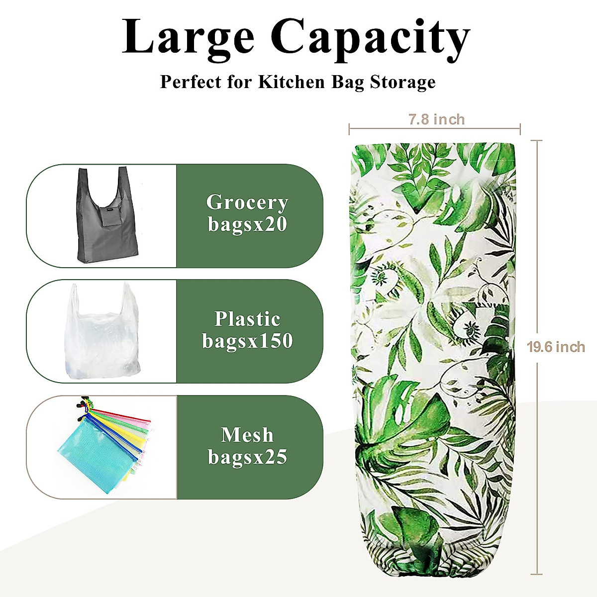 TOGETRUE Plastic Bag Holder, Wall Mount Plastic Bag Organizer Dispenser, Heavy Duty Grocery Bag Storage Holder, Hanging Shopping Bag Holder for Home Kitchen Camper (Green Leaves 2 Pcs)