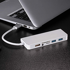USB Hub Portable USB Hub Type-c Turn hdmi Gigabit Network Card Multi-Function Converter HDMI+RJ45+PD+Audio+USB3.02+SD+TF Eight-in-one Expansion Dock Multi-Function HUB(Silver Gray)