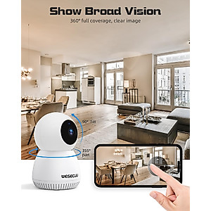 WESECUU Indoor Camera, 360 PTZ Pet Camera Dog Camera with Phone App, 2.4G WiFi Smart Video Baby Monitor Cameras for Home Security Indoor Motion Detection Siren 24/7 Night Vision 2 Way Talk Cloud/SD