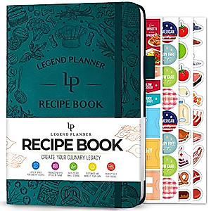 Legend Recipe Book – Blank Family Cookbook to Write In Your Own Recipes – Empty Cooking Journal – Personalized Cooking Notebook, Hardcover, A5, 58 Recipes In Total (Dark Teal)