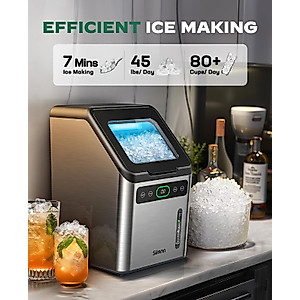 Silonn Nugget Ice Maker - Timer Ice Machine with Self-Cleaning, 44lbs per Day Pebble Ice Maker with Soft Chewable Ice, One-Click Operation Ice Machine for Home, Kitchen, Office