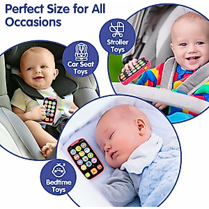 BABYFUNY Toys for 1 Year Old Girl Gifts, 15 Functions Toy Phone Toddler Girl Toys, Learning Baby Toys 12-18 Months, Kids Cell Phone Easter Basket Stuffers - Pink