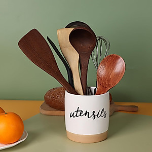 LEETOYI Ceramic Utensil Holder, Utensil Crock for Kitchen Counter, Countertop Utensil Storage Caddy Organizer, Farmhouse Kitchen Decor, Easy to Clean 33oz, White