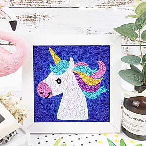 YOBEYI 5D Diamond Painting Kits for Kids Wooden Frame Diamond Arts and Crafts for Kids Mosaic Gem Stickers by Number Kits DIY Painting Arts Crafts Set Embroidery Christmas Gift (Unicorn) …