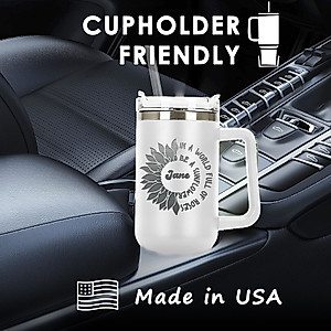 LifGif Sunflower Personalized Tumbler 40 oz Laser Engraved, Insulated Cup with Handle, Lid and Straw, In a World Full of Sunshine Stainless Steel Large Vacuum Insulated, Custom Gift for Birthday