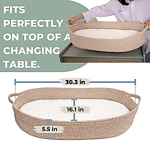 Baby Moses Changing Pad For Dresser - Moses Basket For Babies With Diaper Changing Pad - Sturdy Thick Rope Baby Changing Basket - Baby Diaper Changing Station - Boho Baby Nursery Changing Table Topper