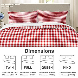 BaoNews Red White Checkered Duvet Cover Set Twin Size,3 Pieces Square Red and White Gingham Bedding Set Hotel Quality Comforter Cover Set with 2 Pillowcases(No Filler)