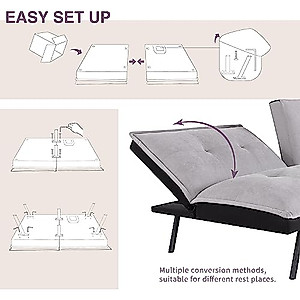 Dyonery Convertible Futon Sofa Bed Memory Foam Futon Couch Sleeper Sofa, Foldable Loveseat for Compact Living Spaces Offices, Metal Legs, Easy Assembly, 71 Inch Futons Little Grey