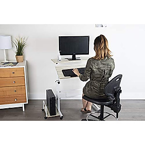 Mind Reader SDROLLXL-WHT Mobile Sitting, Standing Desk Rolling Reversible Home Office Laptop Workstation with Side Storage, Locking Wheels, X-Large, White