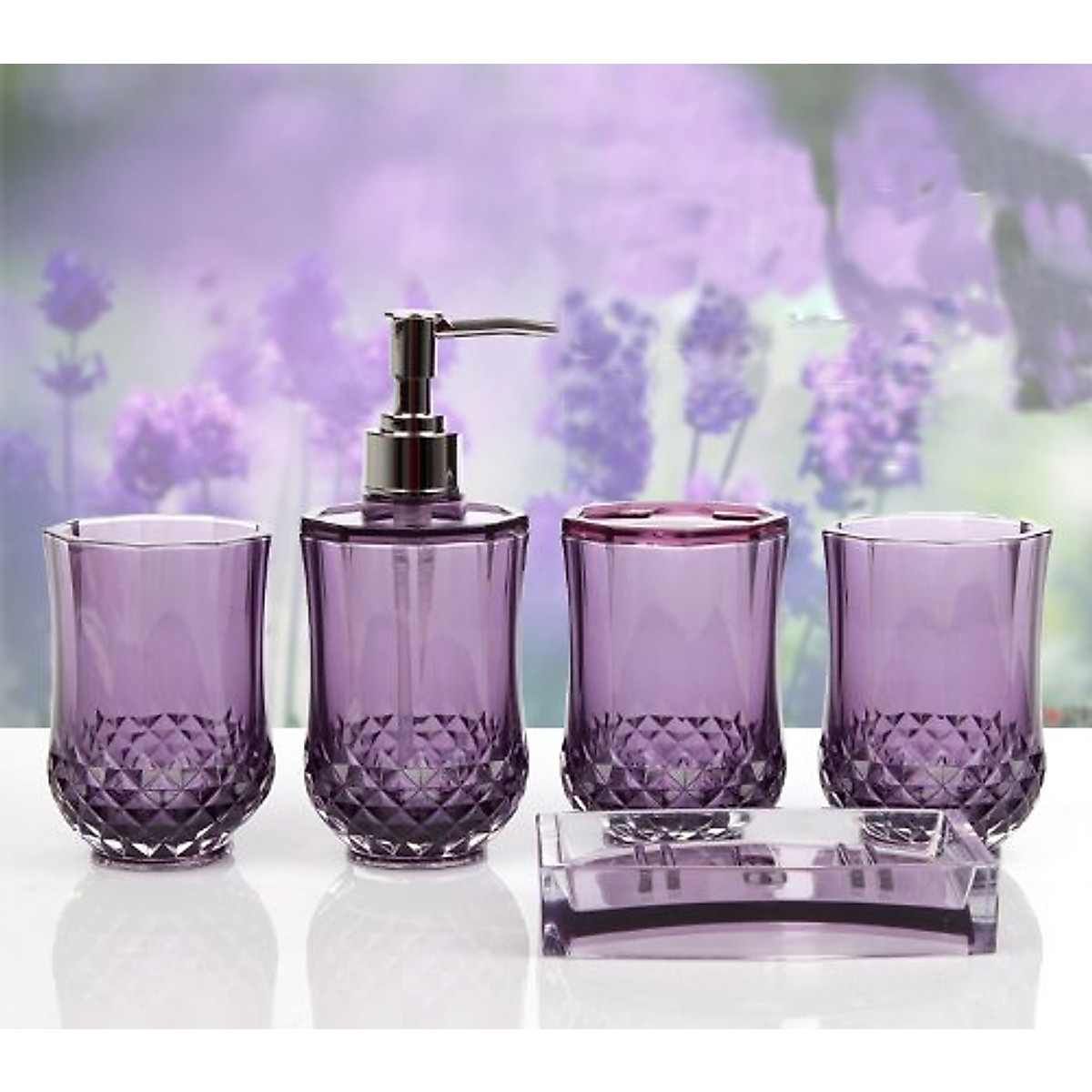 JynXos 5PC Set Acrylic Bathroom Accessories Bathroom Set Glamarous Purple