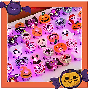 50PCS Halloween Light Up Rings, Assorted Ghost Pumpkin Flash LED Rings Toys Glow in the Dark Rings Toys for Halloween Kids Party Favors