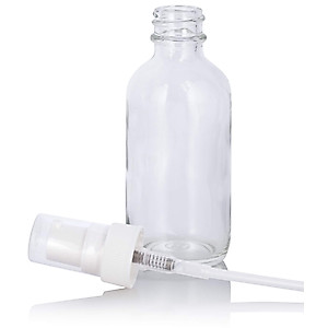 JUVITUS 2 oz / 60 ml Clear Glass Boston Round White Treatment Pump Bottle (24 pack) + Funnel
