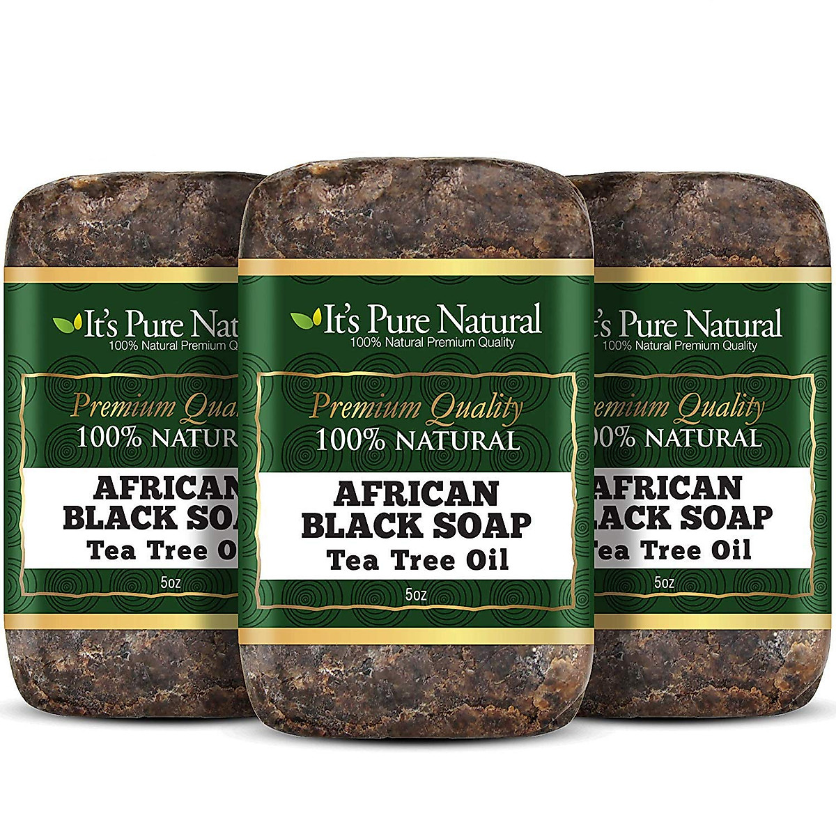 It's Pure Natural African Black Soap Bars with Tea Tree (Pack of 3) Organic Raw Soap for Face & Body, Acne Treatment & Dark Spot Remover [Made in Ghana]