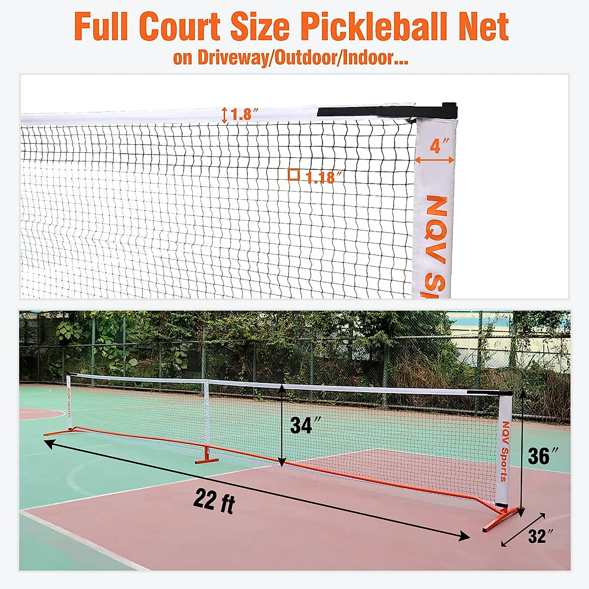 NQV Pickleball Set with Net, Pickleball Set, Regulation Size Pickleball Net Portable Outdoor Indoor Driveway. 4 USAPA Approved Graphite Pickleball Paddles+22ft Net+4 Pickleballs+2 Bags+2 Chalks