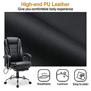 HOMREST Executive Office Chair, Ergonomic High Back Cushion Lumbar Back Support, Computer Desk Chair, Reclining Office Chair with Foot Rest, Padded Armrest, Adjustable Height, Massage and Heated