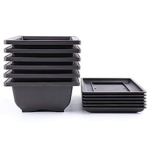 Yesland 6 Pack Bonsai Training Pots - 9 Inches Classic Deep Humidity Trays with Built in Mesh - Plastic Square Pot & Bonsai Plants Growing Pots